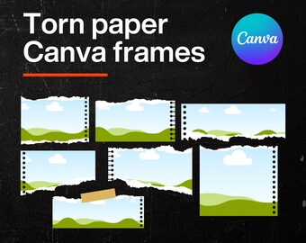 Editable Canva Frame Template Bundle, Torn Paper Border Canva Frame Bundle, Custom Background ...