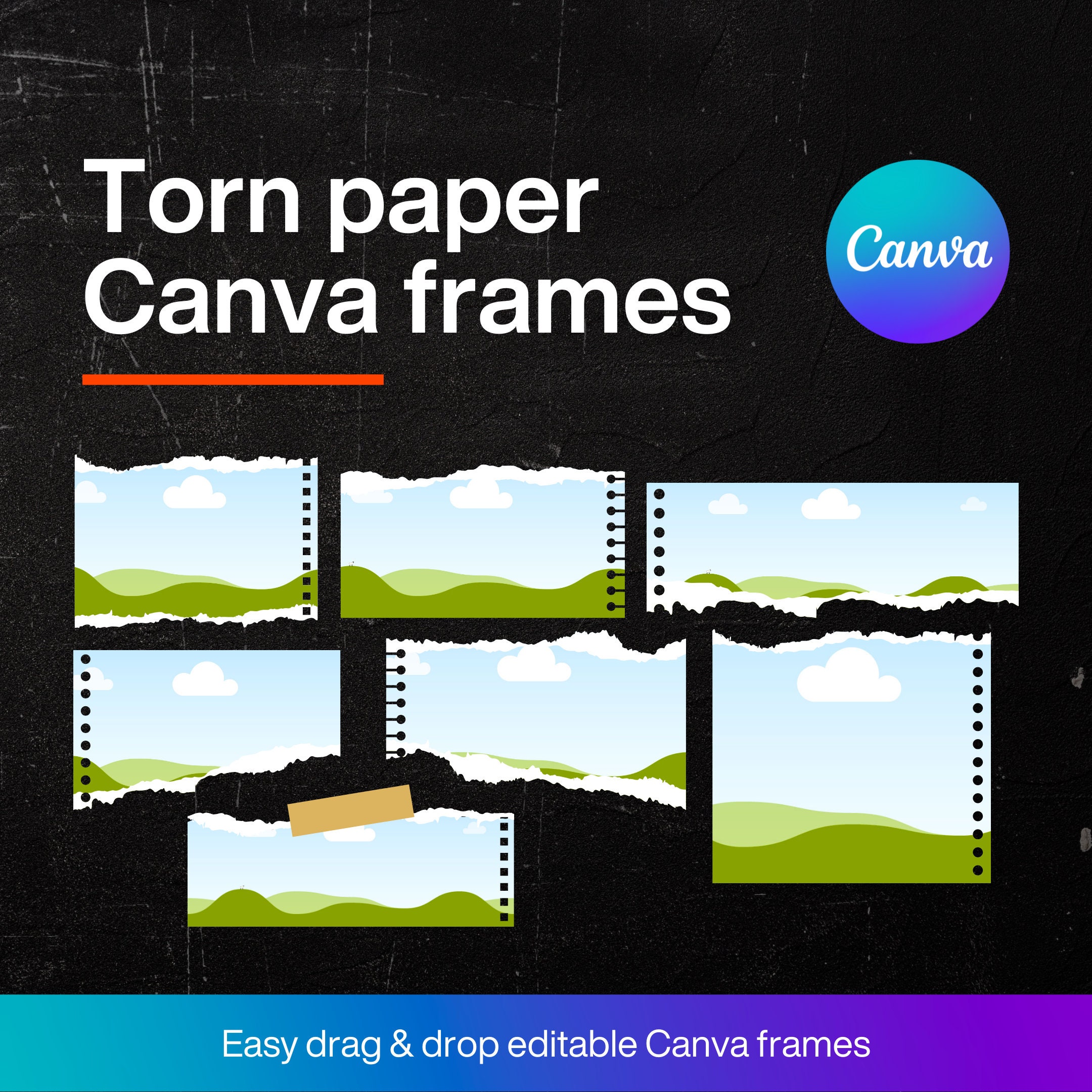 Editable Canva Frame Template Bundle, Torn Paper Border Canva Frame ...