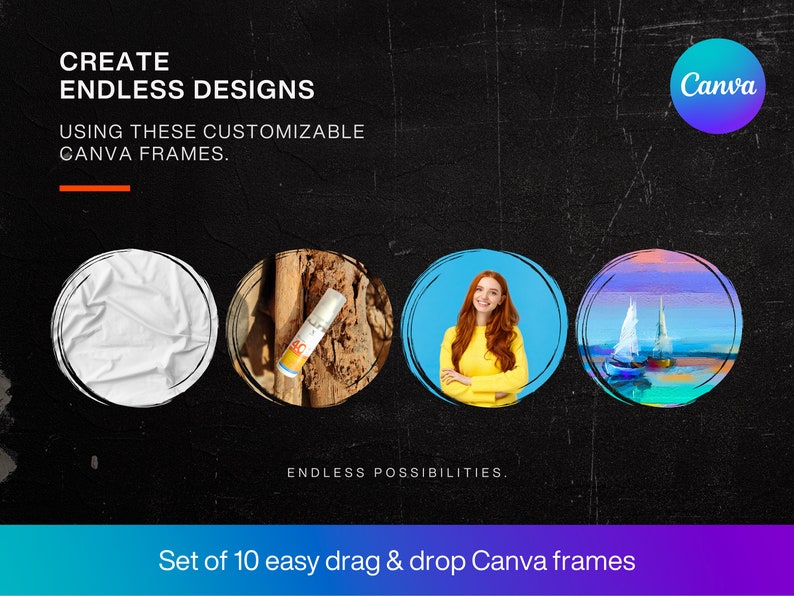Editable Canva Frame Template Bundle, Grunge Border Brush Stroke Canva ...