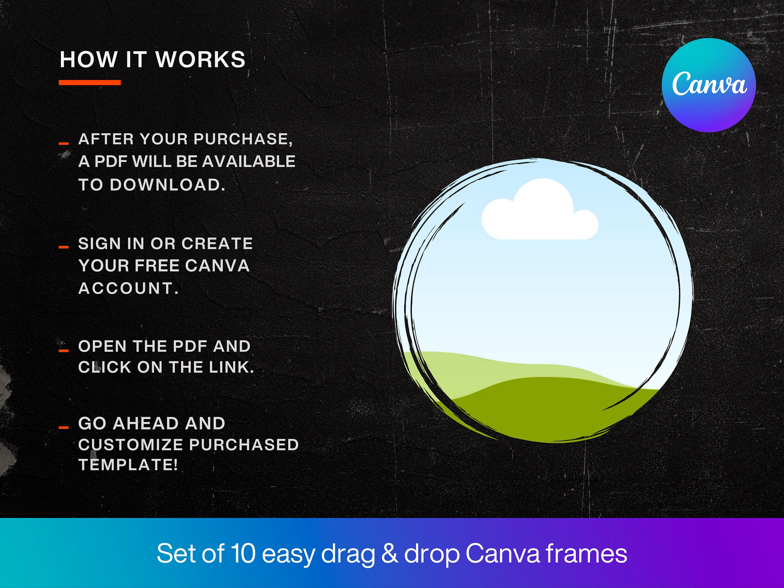 Editable Canva Frame Template Bundle, Grunge Border Brush Stroke Canva ...