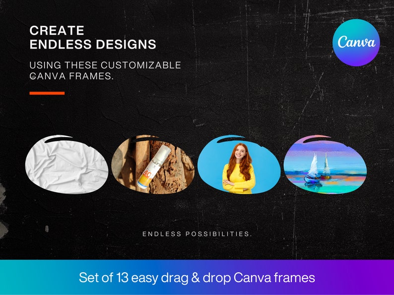 Editable Canva Frame Template Bundle, Grunge Border Brush Stroke Canva ...