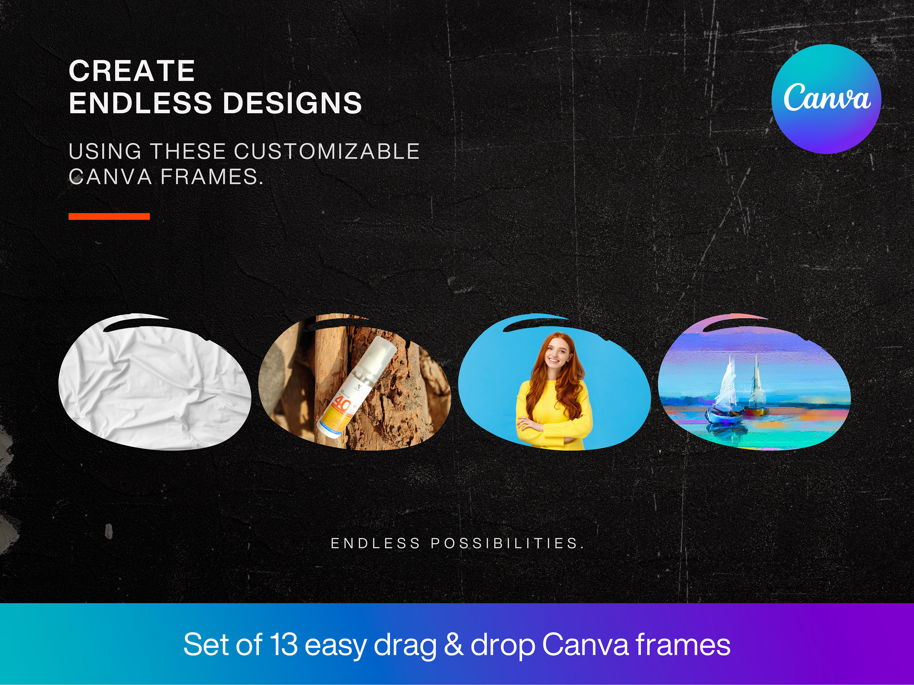 Editable Canva Frame Template Bundle, Grunge Border Brush Stroke Canva ...