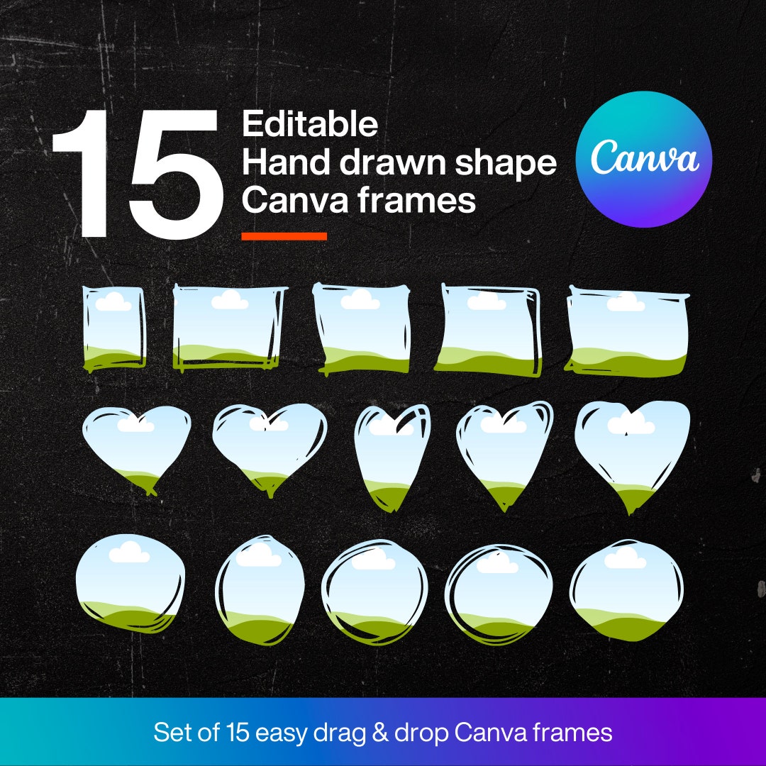 Editable Canva Frame Template Bundle, Hand Drawn Brush Stroke Canva ...