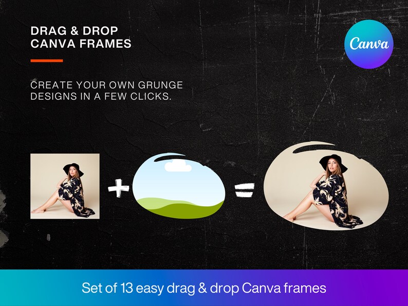 Editable Canva Frame Template Bundle, Grunge Border Brush Stroke Canva ...