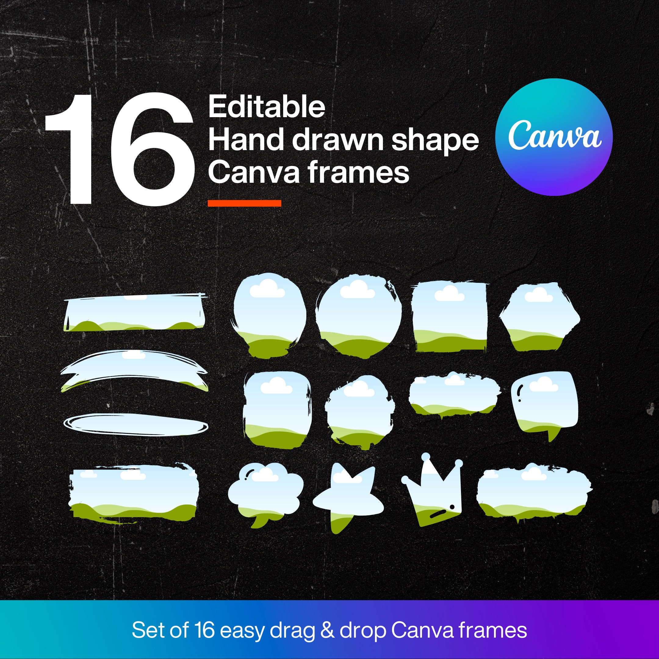 Editable Canva Frame Template Bundle, Hand Drawn Brush Stroke Canva ...