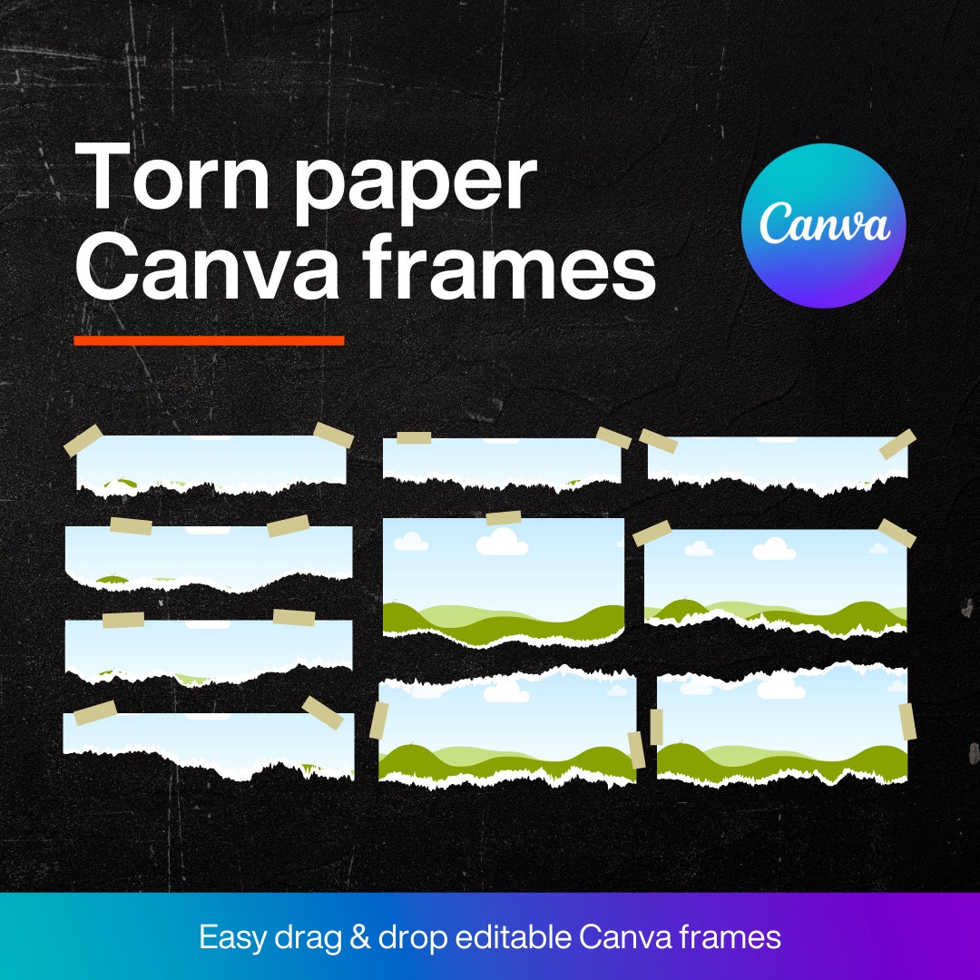 Editable Canva Frame Template Bundle, Torn Paper Border Canva Frame ...