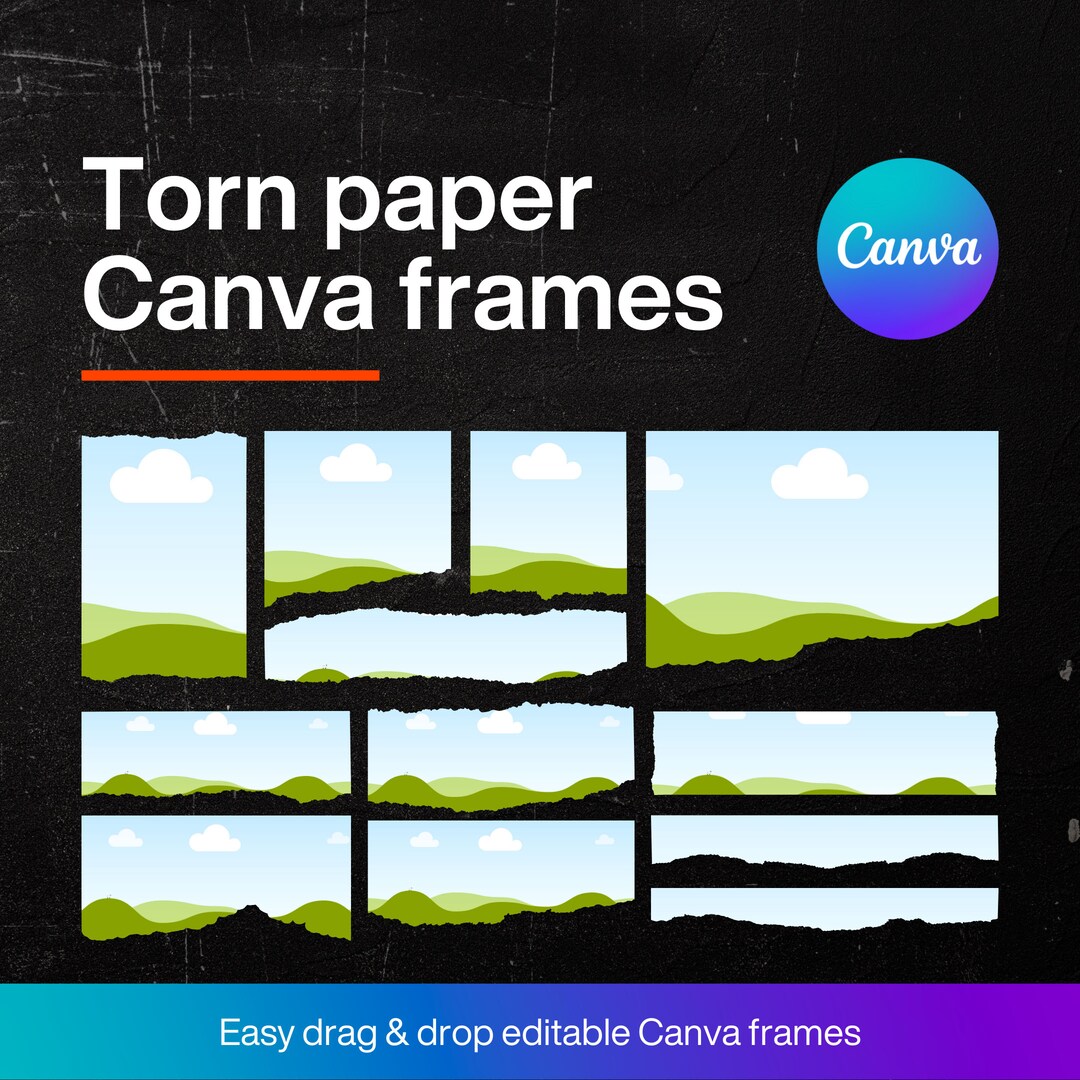 Editable Canva Frame Template Bundle, Torn Paper Border Canva Frame ...