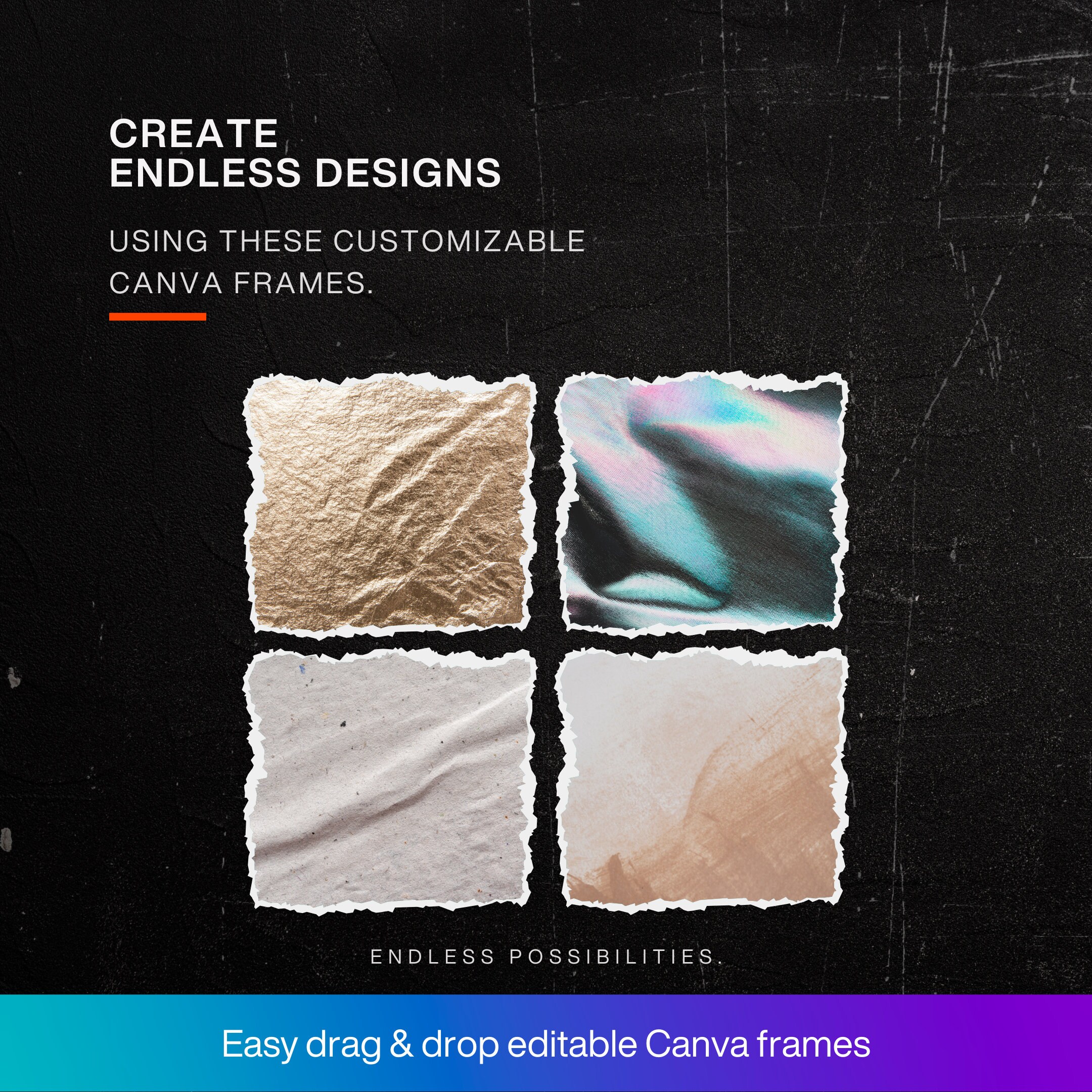 Editable Canva Frame Template Bundle, Torn Paper Border Canva Frame ...