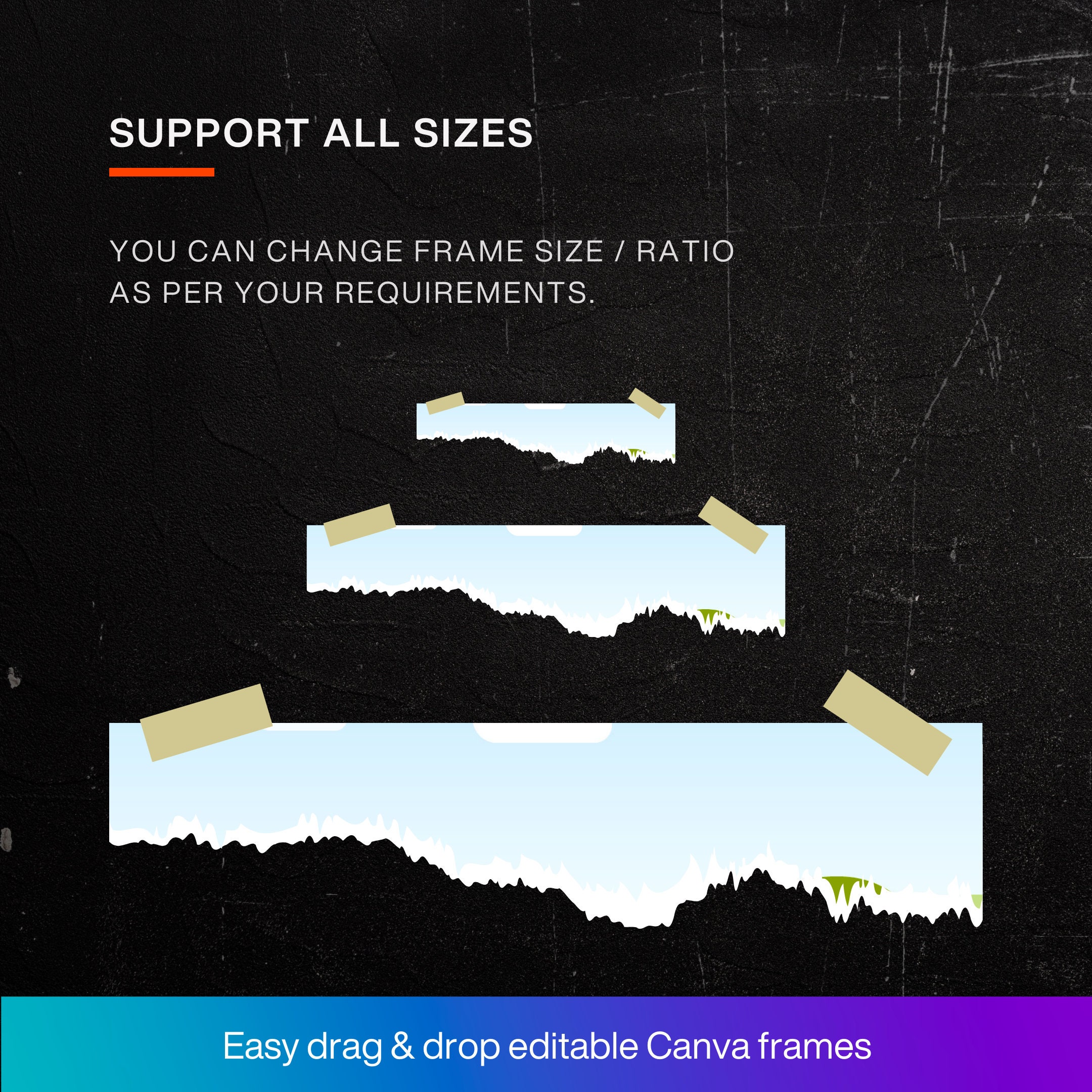 Editable Canva Frame Template Bundle, Torn Paper Border Canva Frame Bundle, Custom Background ...