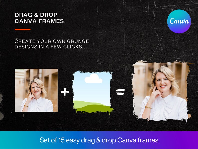 Editable Canva Frame Template Bundle, Grunge Border Brush Stroke Canva ...