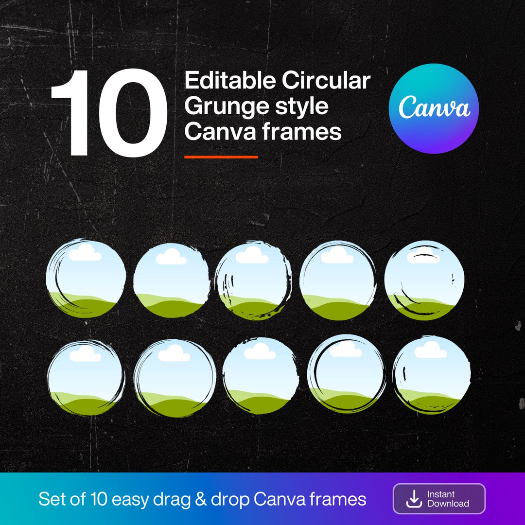 Editable Canva Frame Template Bundle, Grunge Border Brush Stroke Canva ...