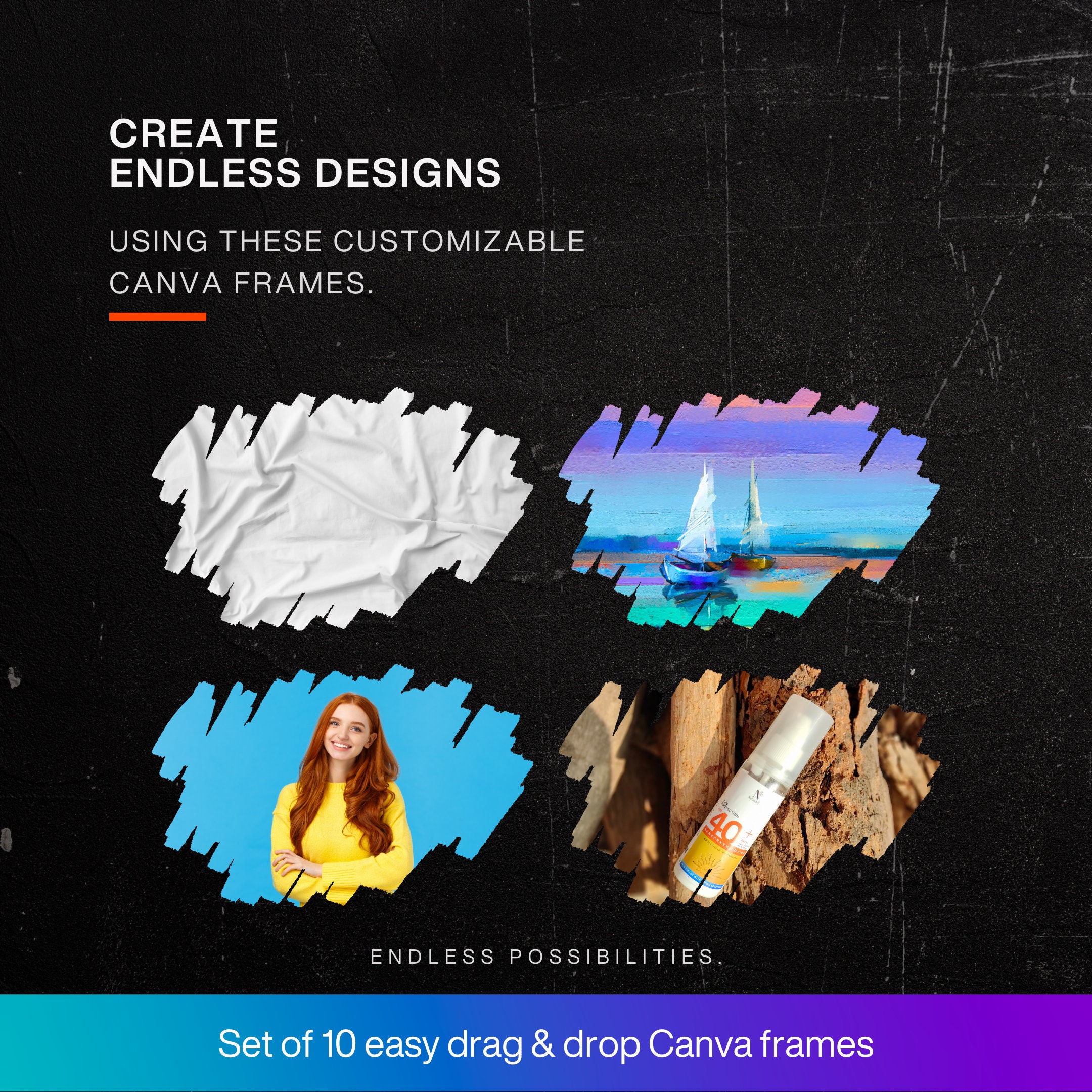 Editable Canva Frame Template Bundle, Grunge Border Brush Stroke Canva Frames, Custom Canva ...