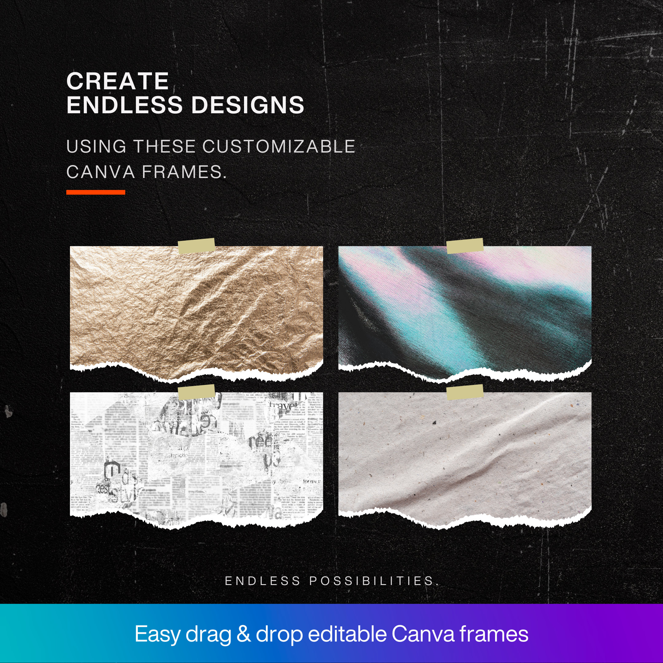 Editable Canva Frame Template Bundle, Torn Paper Border Canva Frame ...