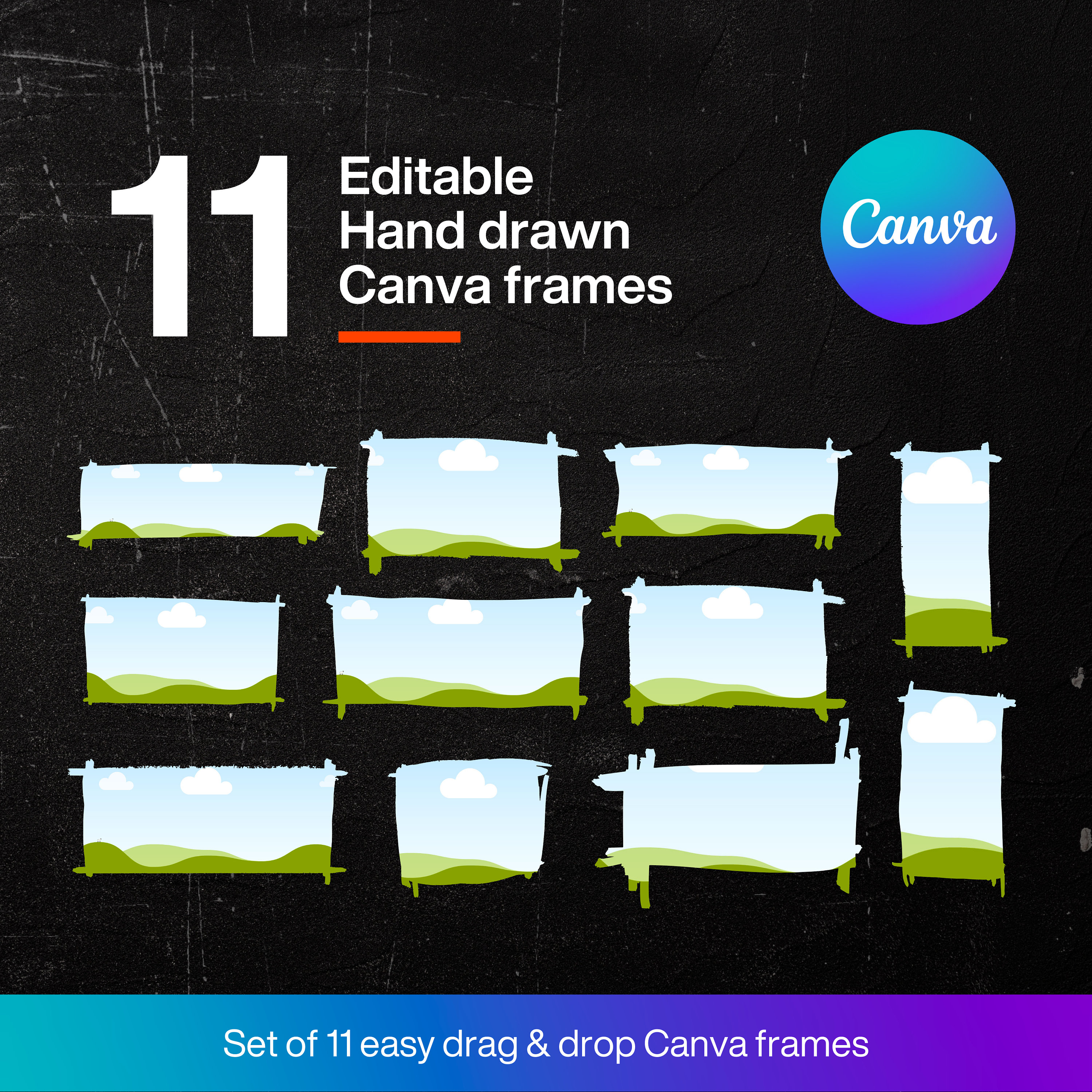 Editable Canva Frame Template Bundle, Drag and Drop Your Own Design Canva Frames, Rectangular ...
