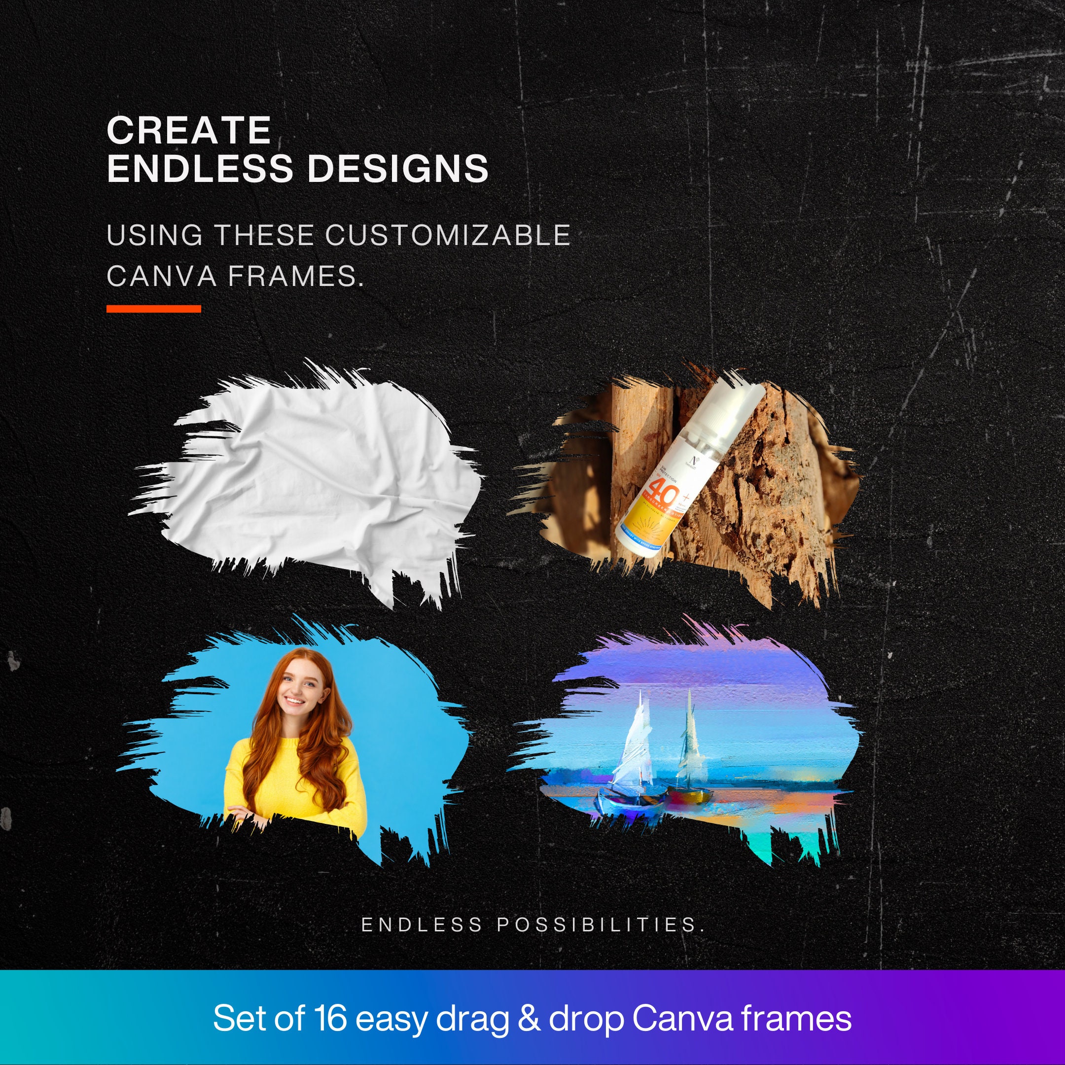 Editable Canva Frame Template Bundle, Grunge Brush Stroke Canva Frame Download, Custom Frame ...
