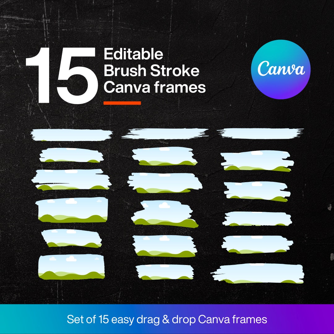 Editable Canva Frame Template Bundle, Grunge Border Brush Stroke Canva ...