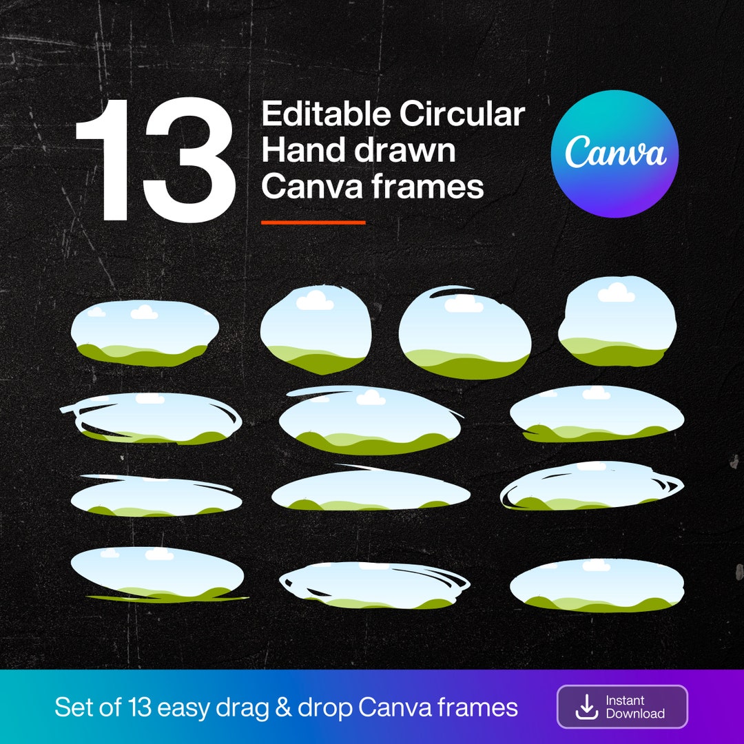 Editable Canva Frame Template Bundle, Grunge Border Brush Stroke Canva ...