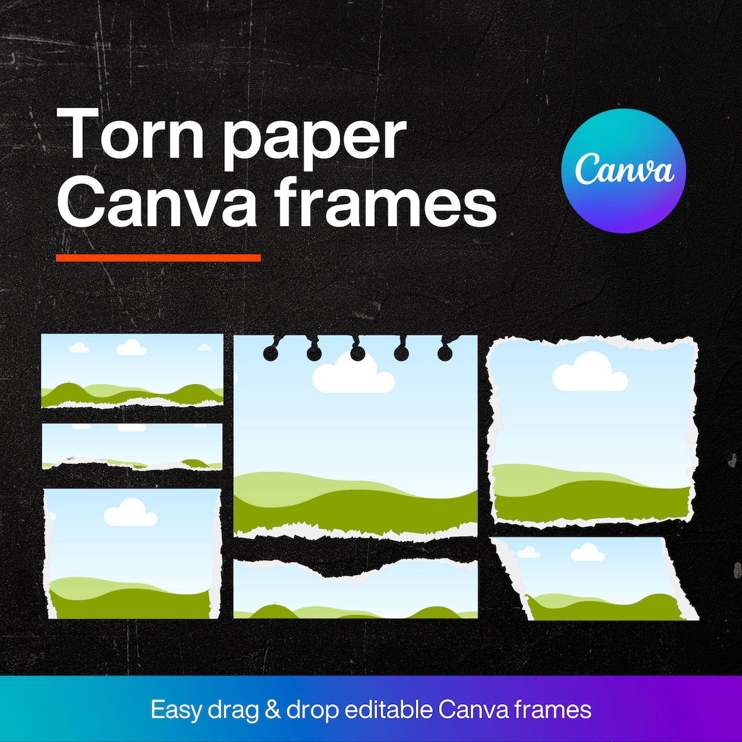 Editable Canva Frame Template Bundle, Torn Paper Border Canva Frame ...