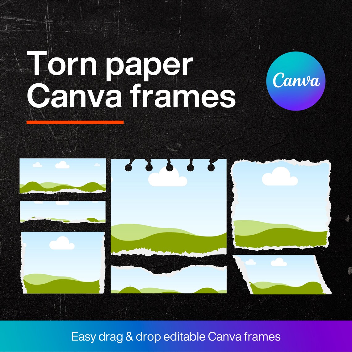 Editable Canva Frame Template Bundle, Torn Paper Border Canva Frame ...