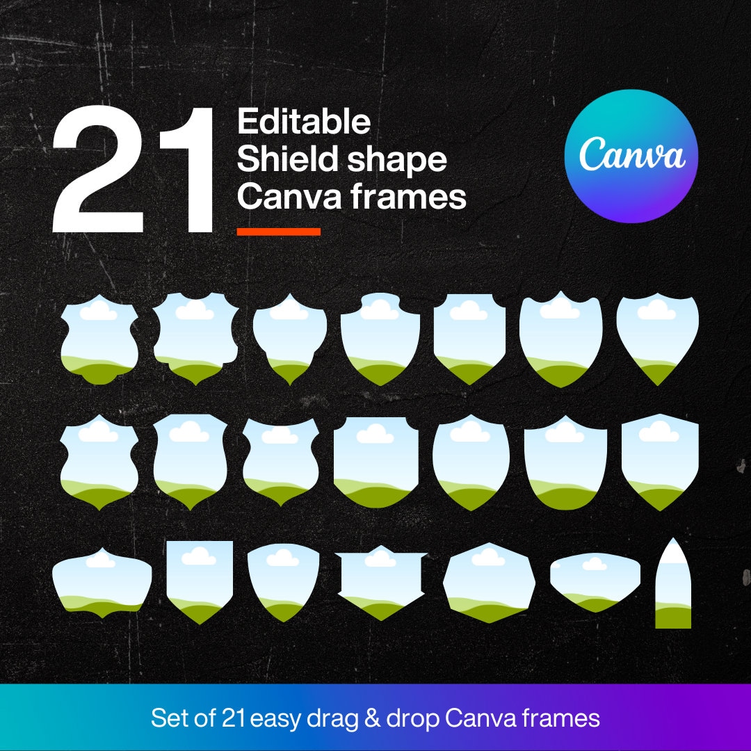 Editable Canva Frame Template Bundle, Security Shield Type Canva Frame Template, Custom Canva ...