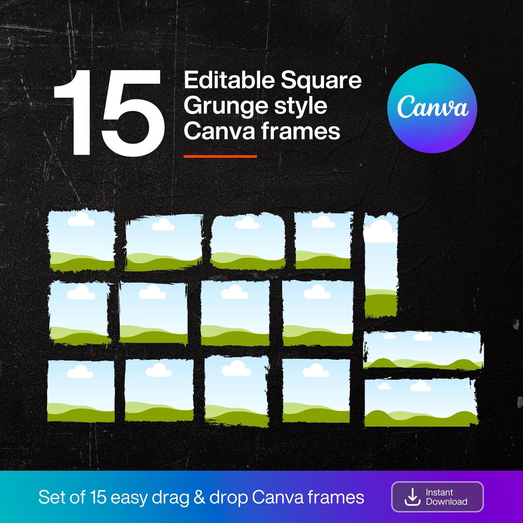Editable Canva Frame Template Bundle, Grunge Border Brush Stroke Canva ...