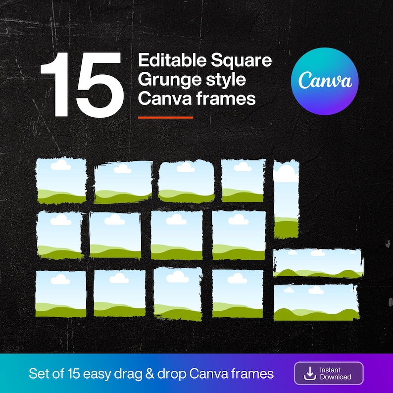Editable Canva Frame Template Bundle, Drag and Drop Your Own Design Canva Frames, Grunge Canva ...