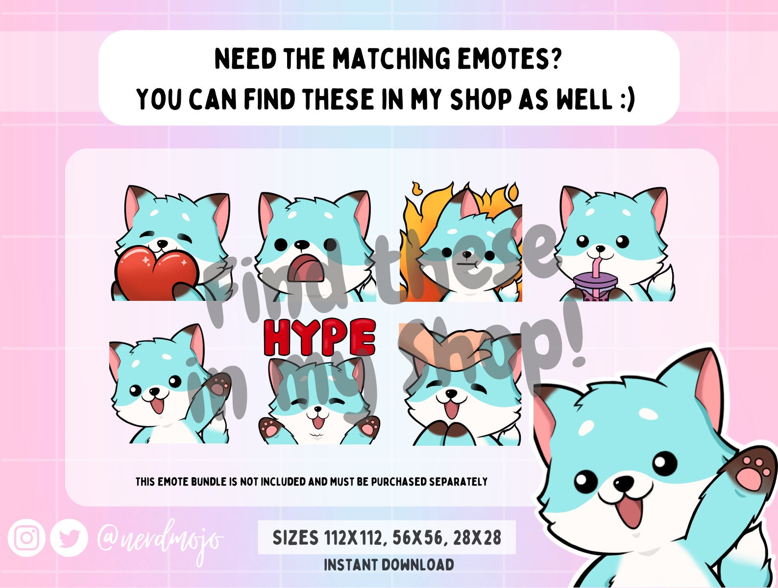 Ice Blue Fox Animated Twitch Emote | Twitch Emoji Animated | Cute ...