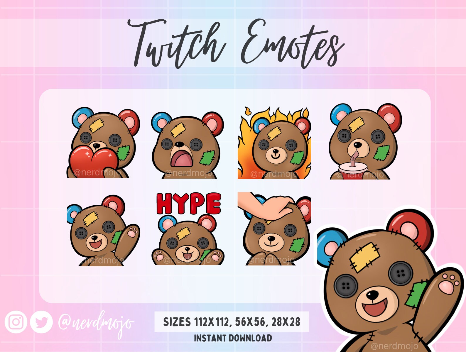 Cute Teddy Bear Emotes Pack patched Multiple Colors - Etsy