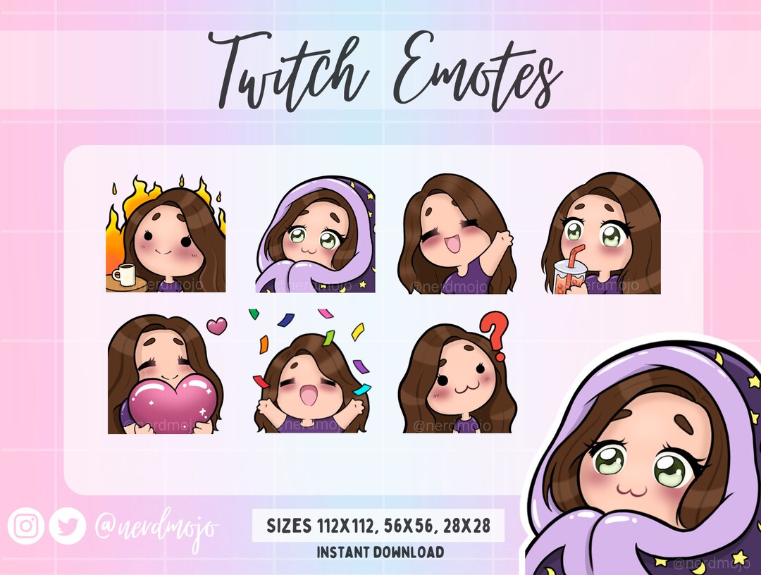 Chibi Girl Emotes Pack (brown Hair, Green Eyes) | Cute Emoji Bundle ...