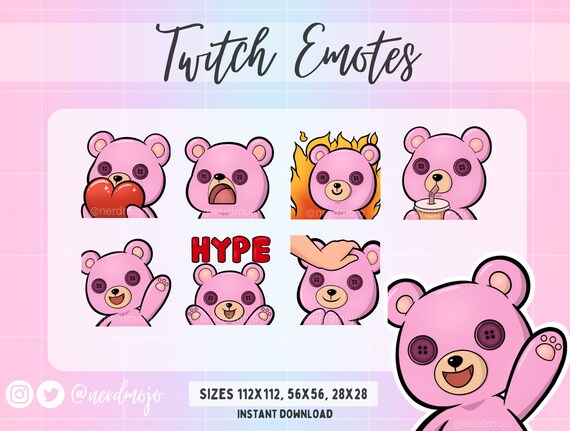 Cute Teddy Bear Emotes Pack pink Pink Bear Emote Cute - Etsy