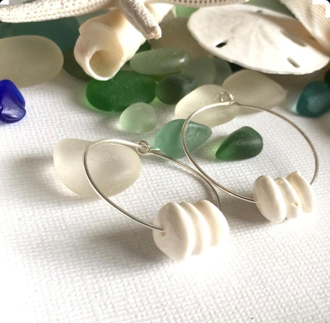Puka Shell Earrings Hawaiian Beaches Sterling Silver Hoops - Etsy
