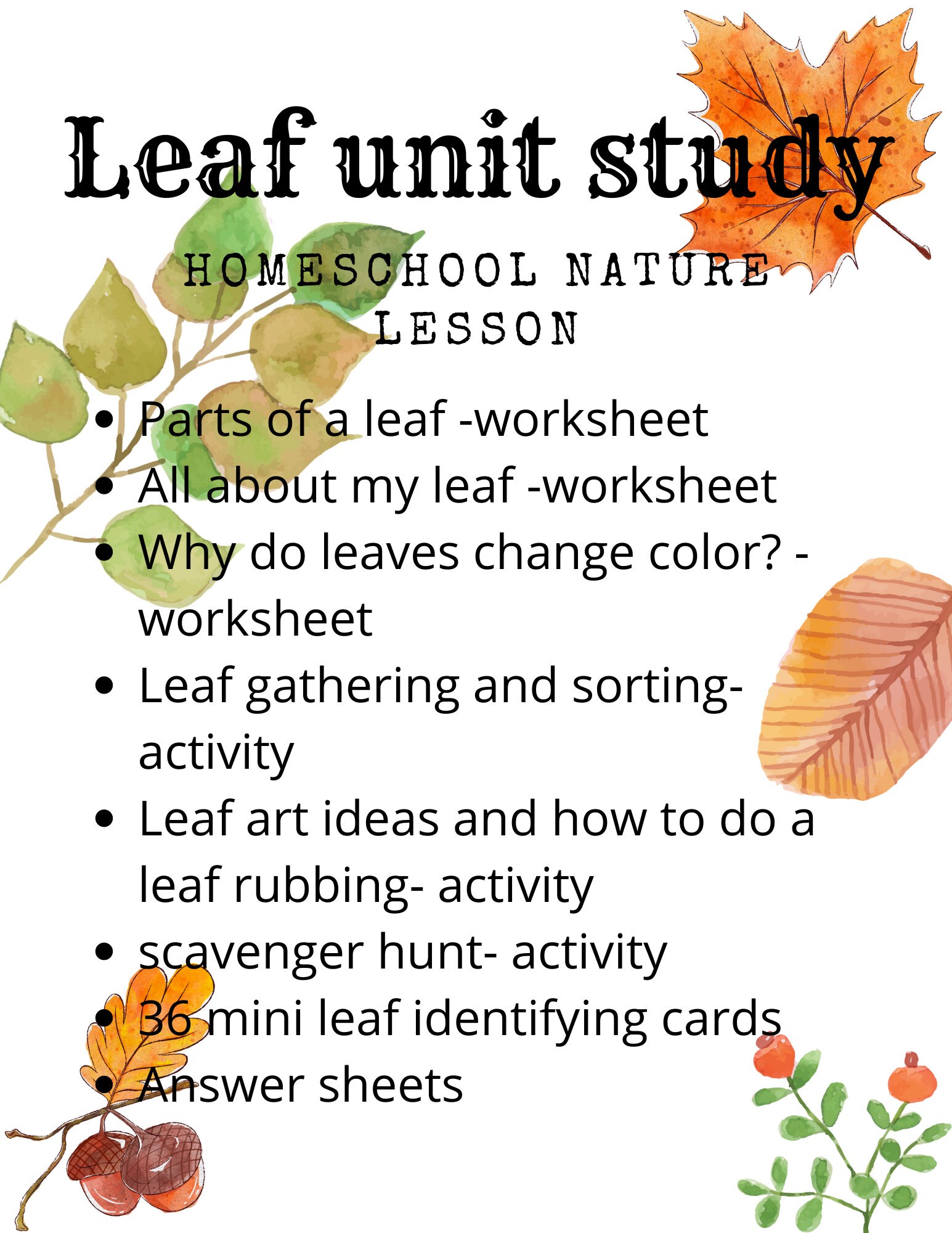 Leaf Unit Study Worksheets and Activities With 36 Mini Leaf ...