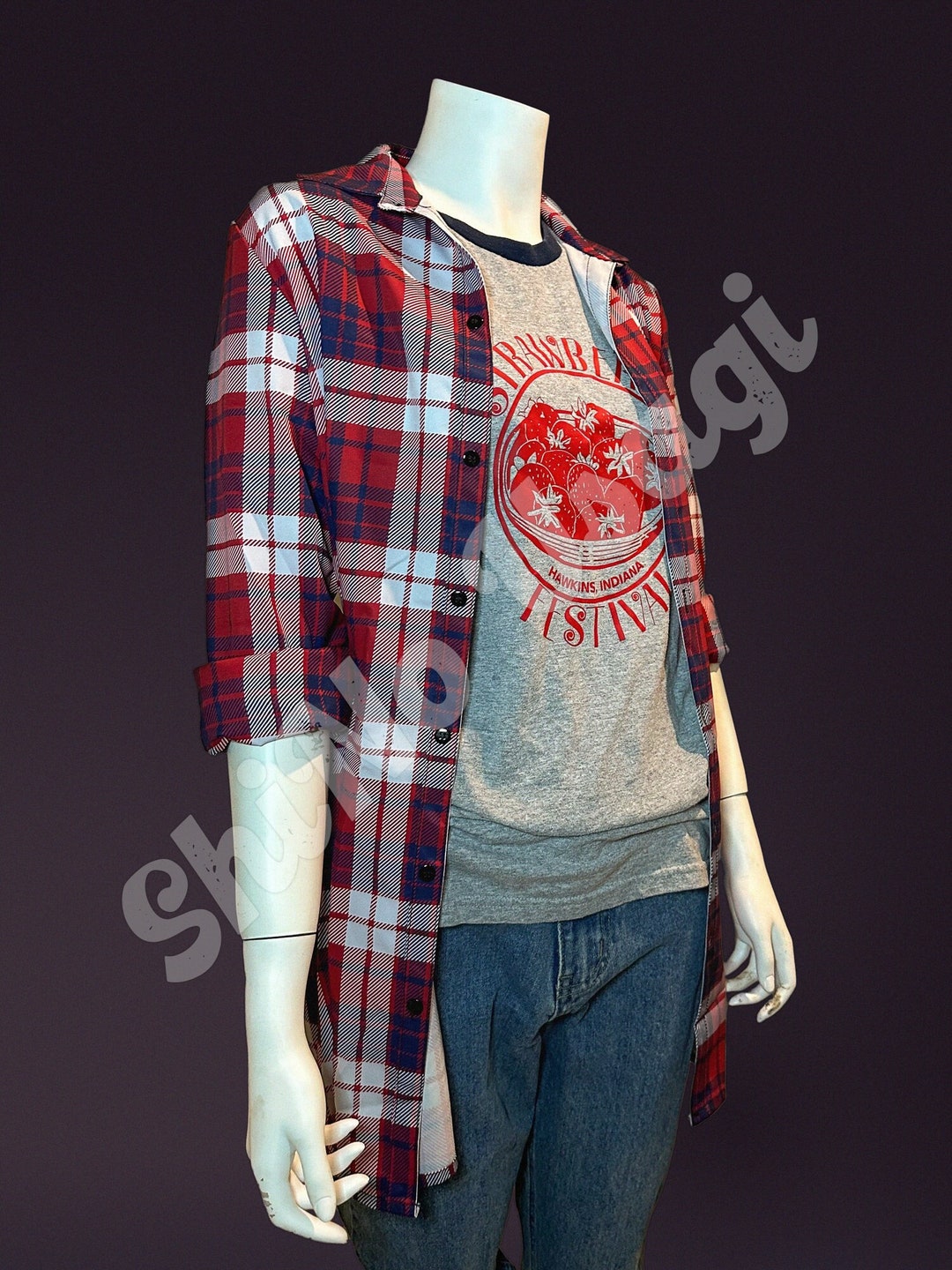 Stranger Things 'strawberry Festival' Plaid Cosplay Shirt (PLAID SHIRT ...