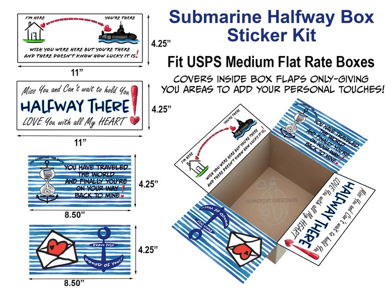 Submarine Deployment Halfway Box Sticker Kit, Fits the USPS Flat Rate ...