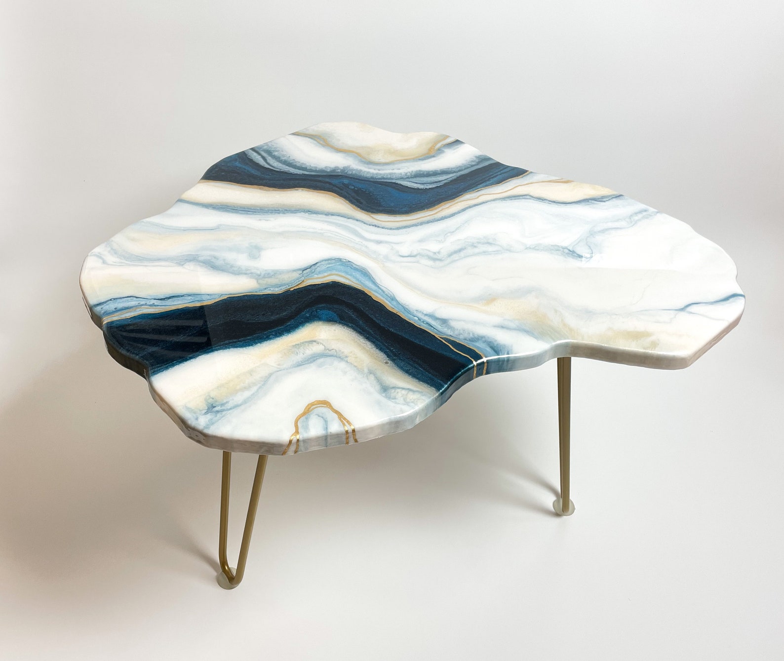 White & Navy Blue Coffee Table, Epoxy Resin Coffee Table, Custom Coffee ...