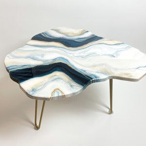 White & Navy Blue Coffee Table, Epoxy Resin Coffee Table, Custom Coffee Table, Geode Coffee ...