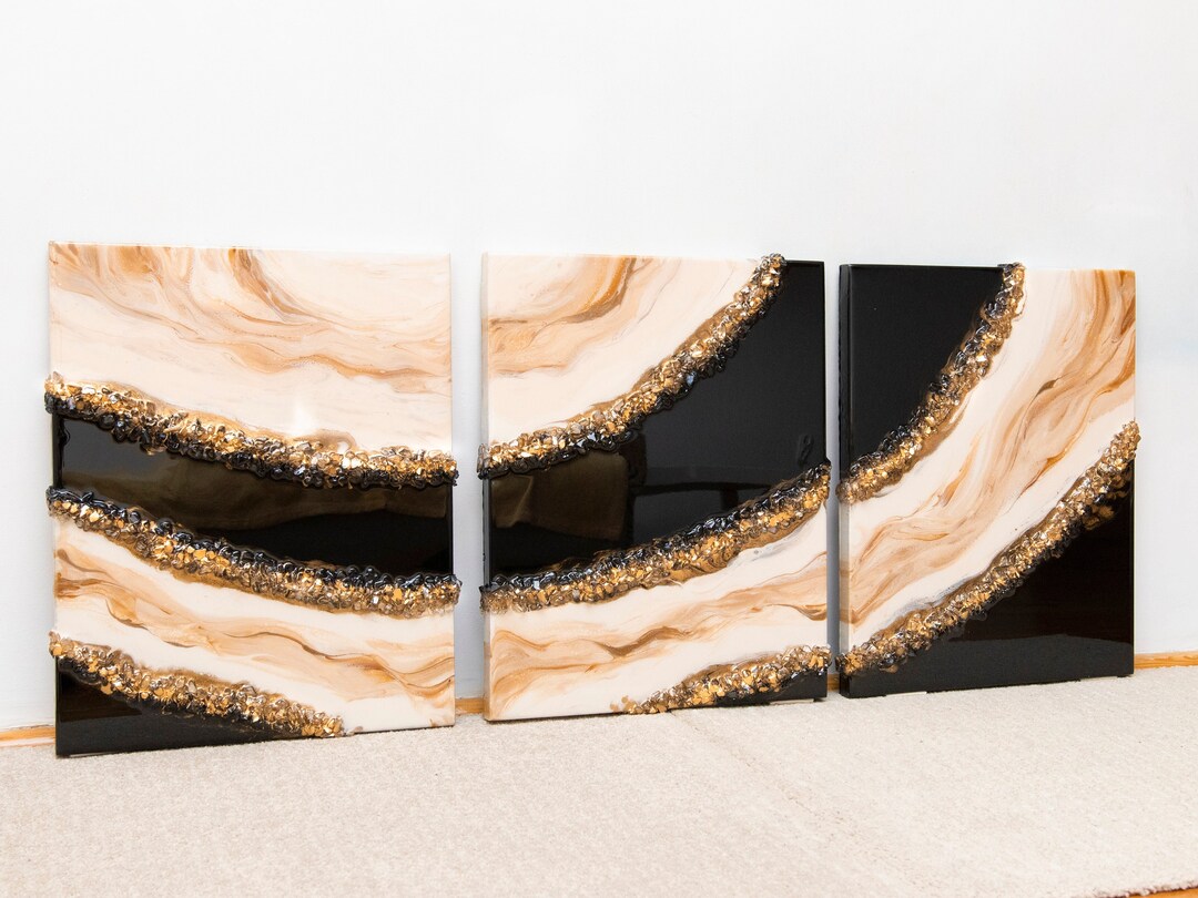 3 Piece Geode Wall Art, Resin Geode Wall Art, Resin Painting, Black ...