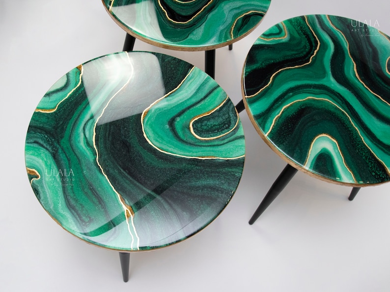 Table basse vert malachite, Table basse en résine, Table basse vert or ...