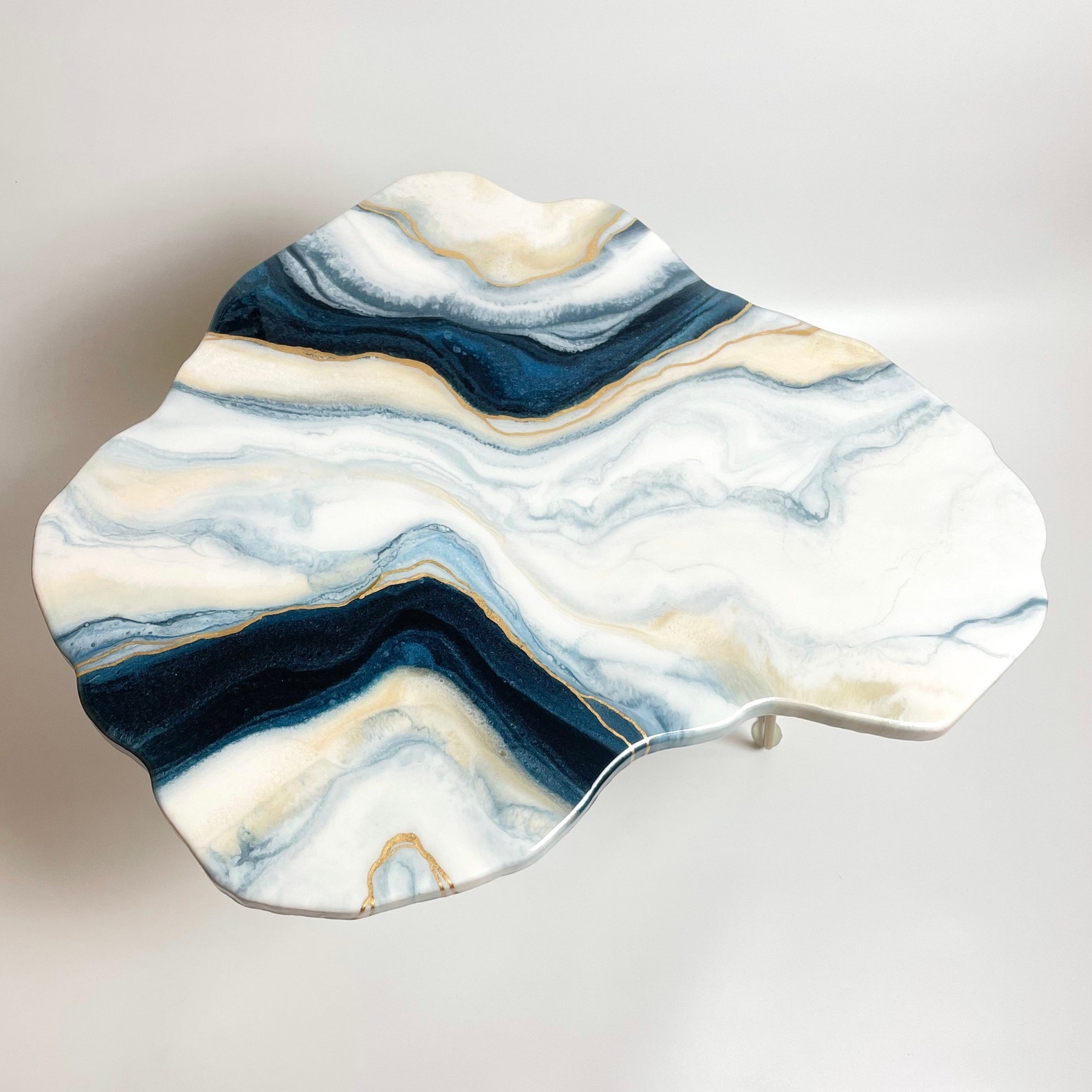 White & Navy Blue Coffee Table, Epoxy Resin Coffee Table, Custom Coffee ...