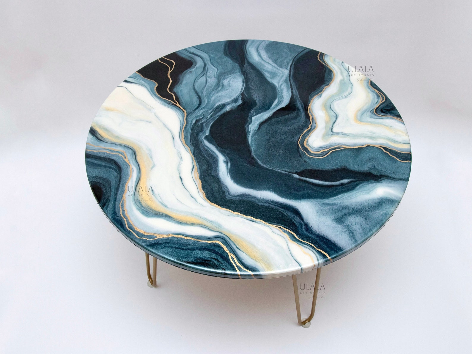 Navy Blue Coffee Table, Steel Blue Coffee Table, Epoxy Resin Coffee ...