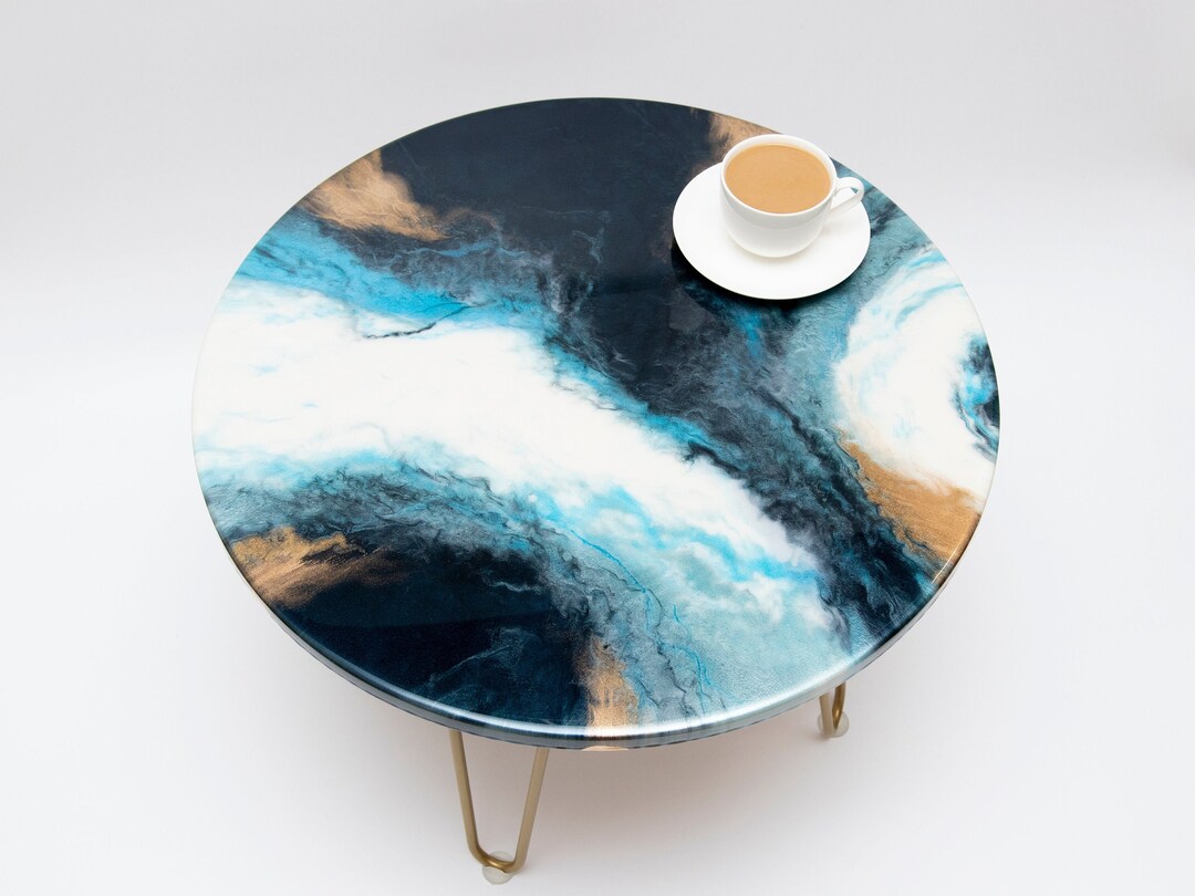 Navy Blue Coffee Table, Epoxy Resin Coffee Table, Round Coffee Table ...
