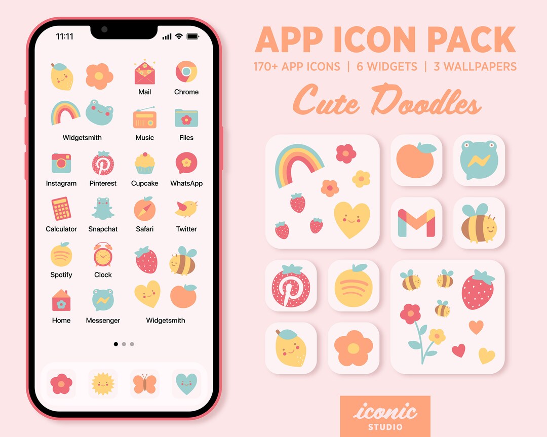 Spring Summer App Icon Pack, Cute Doodle App Icons Widgets and ...