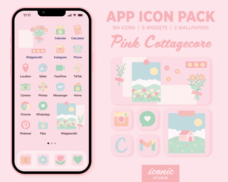 Cottagecore Aesthetic App Icon Pack Cute Pink App Icons - Etsy