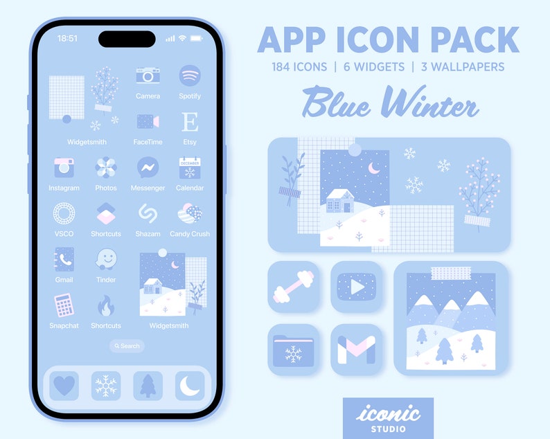 Blue Winter App Icon Pack Cute Ios Theme Pastel Aesthetic - Etsy