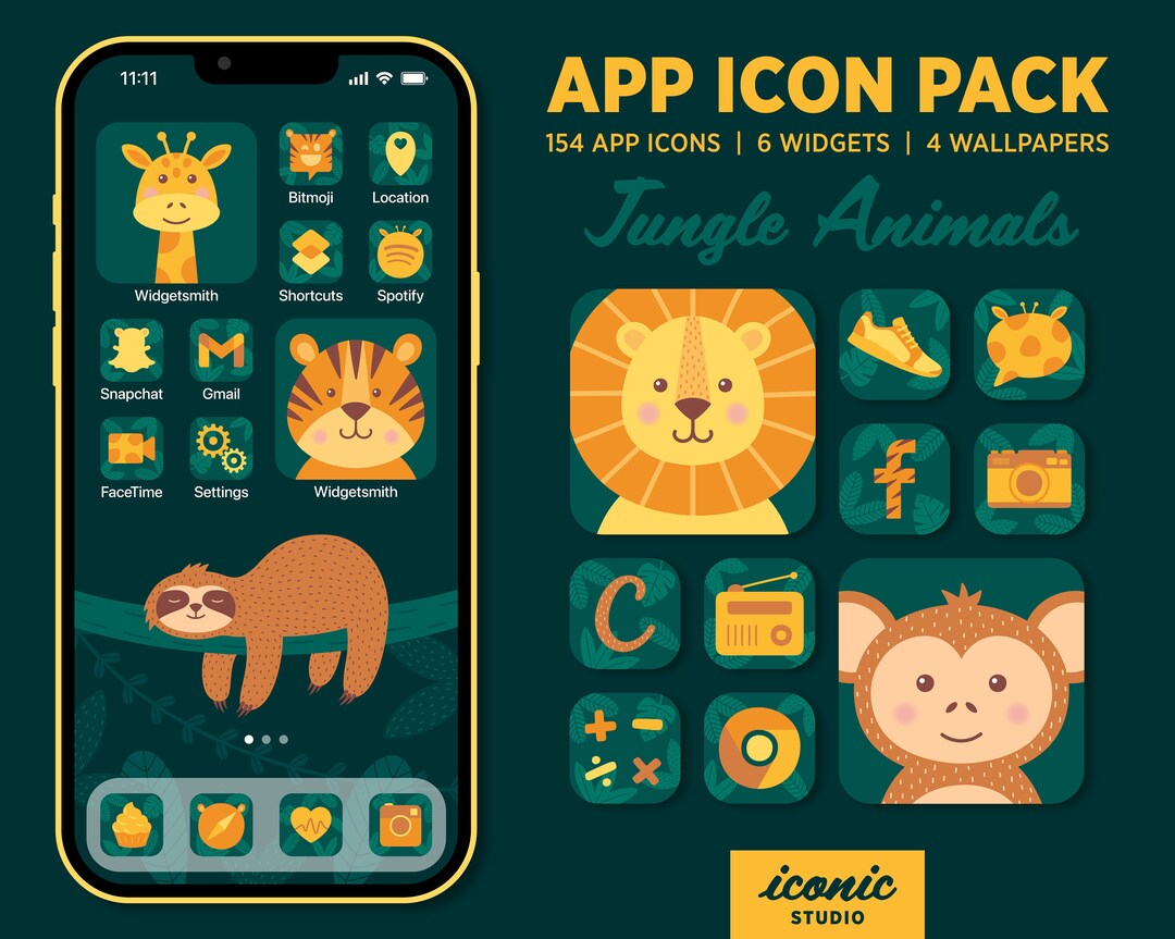 Jungle Animals App Icon Set: Ios Theme, Widgets, Wallpapers (digital ...