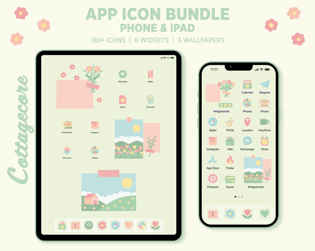 Cottagecore Aesthetic App Icon Bundle, Cute Green App Icons Widgets ...