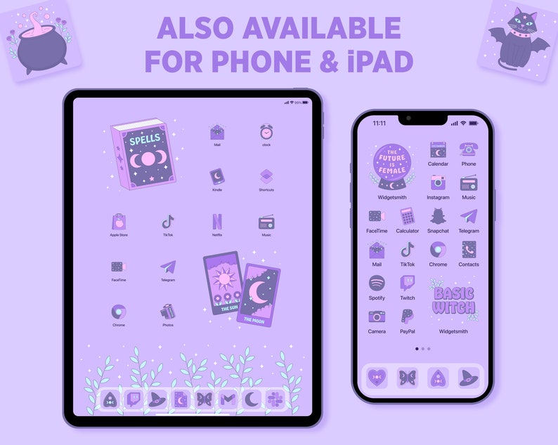 Purple Witchy App Icon Pack Feminist Widgets Icons - Etsy UK
