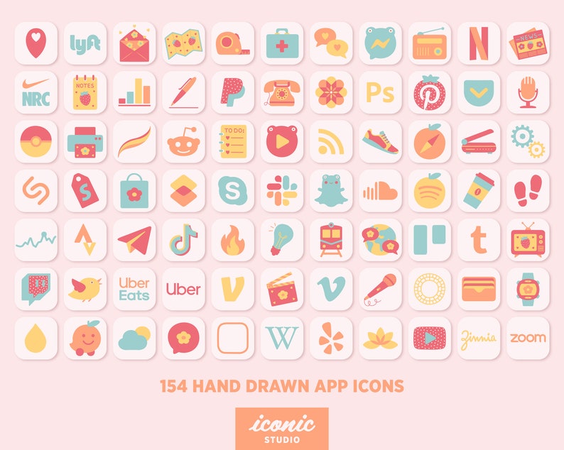 Spring Summer App Icon Pack Cute Doodle App Icons Widgets and - Etsy