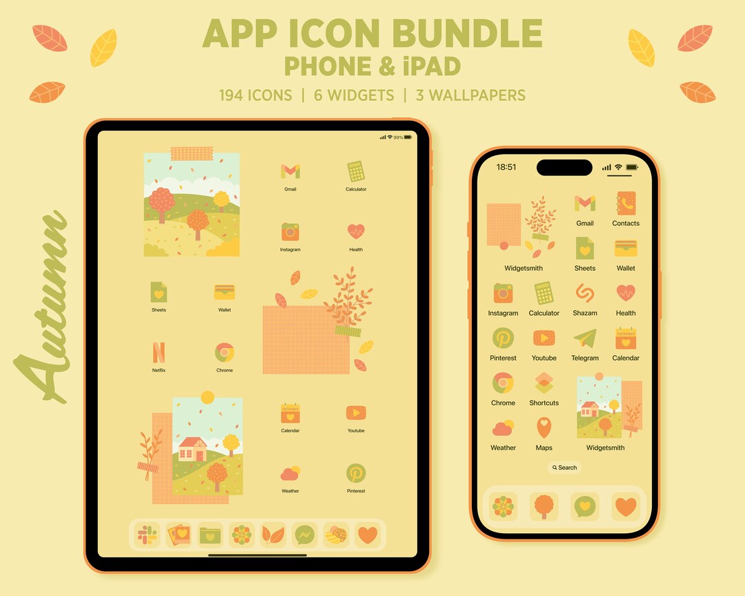Autumn App Icon Pack, Fall Aesthetic, Bundle, Cute Green App Covers ...