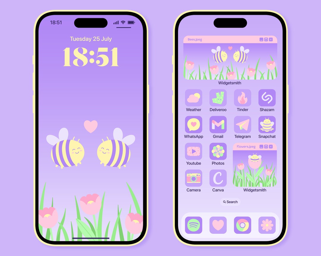 Happy Bees App Icon Pack, Summer & Flowers Ios App Covers, Botanical ...